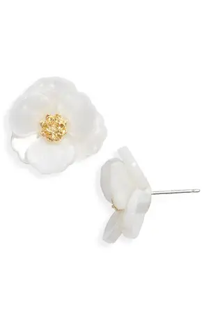 Nordstrom Floral Statement Stud Earrings White- Gold