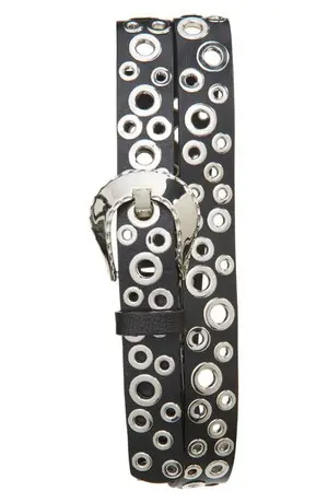 GOLDEN GOOSE Grommet Leather Belt - Black