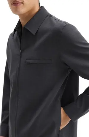 Theory Travel Motion Wool Blend Overshirt - Charcoal Melange