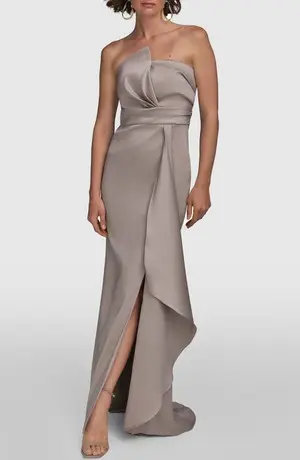 Donna Karan New York Asymmetric Strapless Gown - Cobblestone