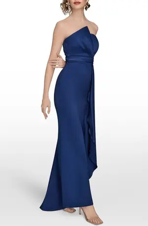 Donna Karan New York Asymmetric Strapless Gown - Sapphire