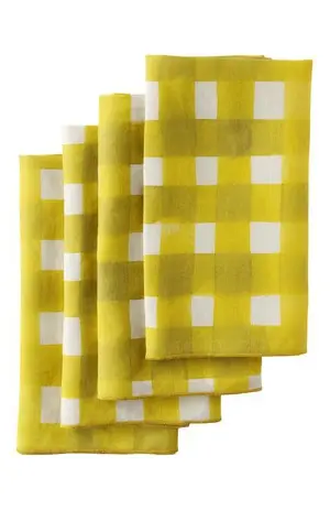 GOLDIE HOME Yellow Cross Hatch Napkin - Yellow Cross Gold Trim