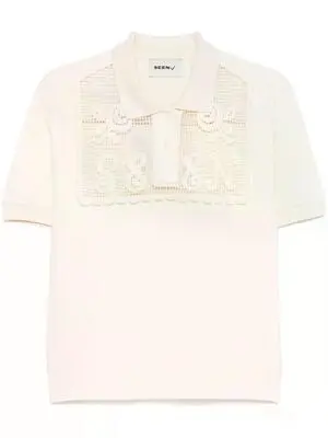 SEEN USERS Name Crochet Paneled Polo Top
