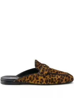 Prada Leopard-print Leather Mules - Brown