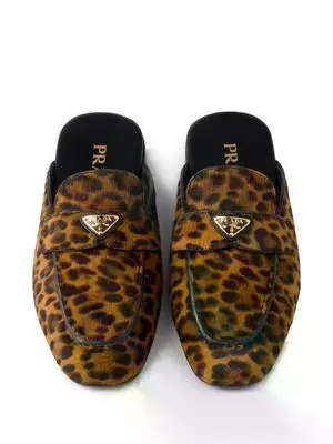 Prada Leopard-print Leather Mules - Brown