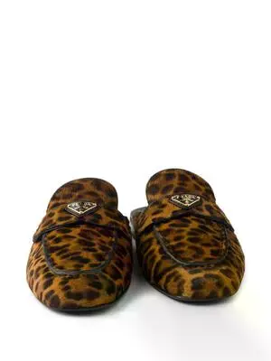 Prada Leopard-print Leather Mules - Brown