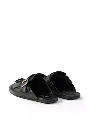 Prada Shuffle Fringed Leather Mules - Black