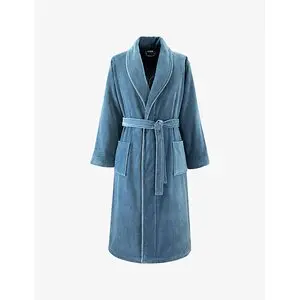 BOSS Brand-embroidered Tie-waist Cotton Robe - Denim