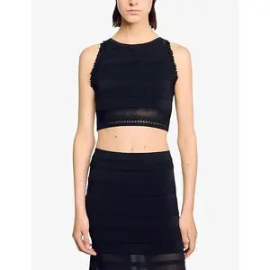 Sandro Sleeveless Cropped Knitted Top - Black