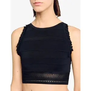 Sandro Sleeveless Cropped Knitted Top - Black