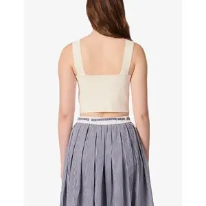 Maje Square-neck Cropped Knit Top - Blanc