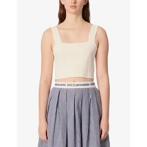 Maje Square-neck Cropped Knit Top - Blanc