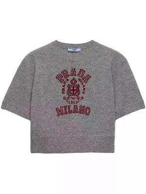 Prada Logo-intarsia Sweater - Grey