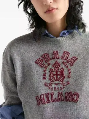Prada Logo-intarsia Sweater - Grey