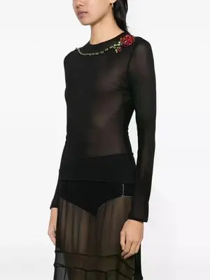 Simone Rocha Carnation-embellished Mesh Top - Black