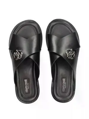 Roberto Cavalli Mirror Snake-monogram Slides