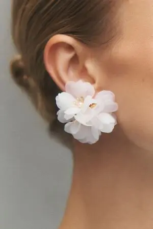 Anthropologie Floral Bloom Stud Earrings - White
