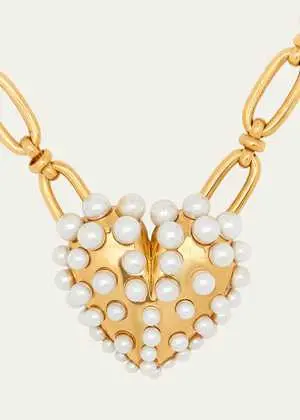 Oscar De La Renta Pearly-set Heart Pendant Necklace