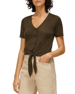 Whistles Linen Button Front Tie Top