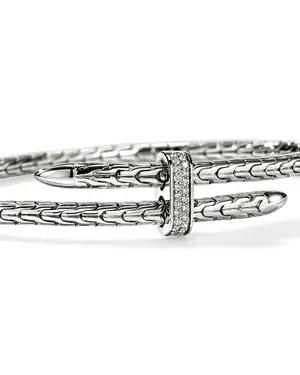 John Hardy Spear Diamond Pave Flex Cuff Bracelet - Silver