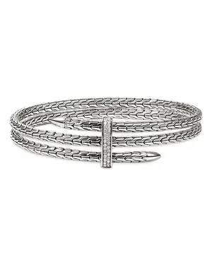 John Hardy Sterling Spear Diamond Pave Cuff Bracelet - Silver