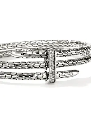John Hardy Sterling Spear Diamond Pave Cuff Bracelet - Silver