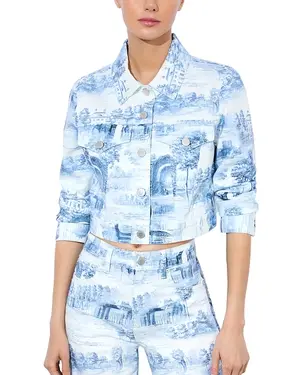 Alice + Olivia Chloe Boxy Cropped Jacket - Blue Multi