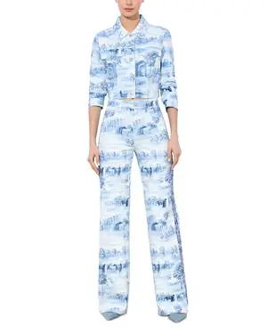 Alice + Olivia Chloe Boxy Cropped Jacket - Blue Multi