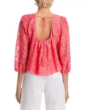 Aqua Lace Ruffle Blouse - Coral