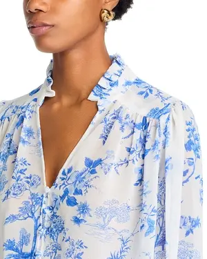 Aqua Toile Ruffle Blouse