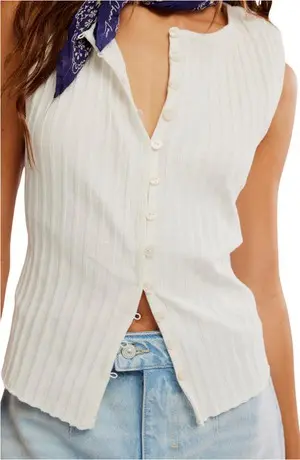 Free People Tilly Rib Button-up Top - Ivory