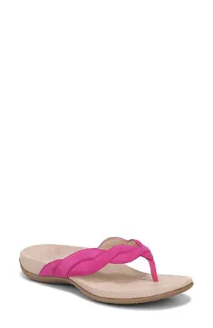 Vionic Braided Leather Flip Flop - Rose Violet