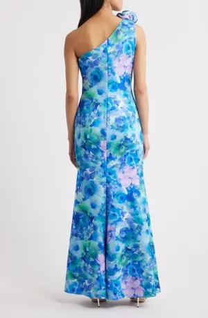 Eliza J Floral One-shoulder Mermaid Gown
