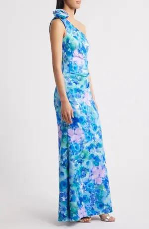 Eliza J Floral One-shoulder Mermaid Gown