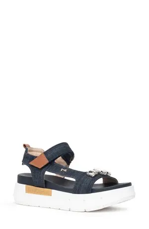 NEROGIARDINI Platform Sandals - Blue Jeans / Cognac