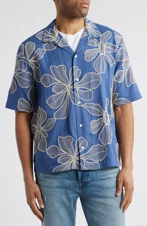 CORRIDOR Floral Appliqué Camp Shirt