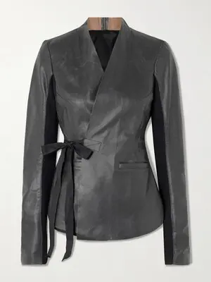 Rick Owens Hollywood Grosgrain-trimmed Leather Wrap Jacket - Black