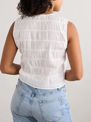 FRAME Shirred Cotton-blend Voile Tank - White
