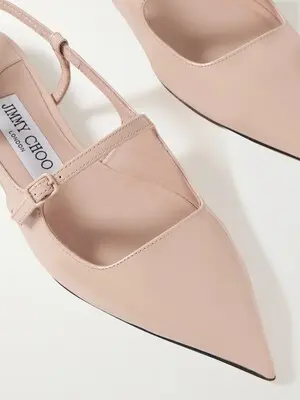 JIMMY CHOO Didi Patent-leather Slingback Flats - Neutrals