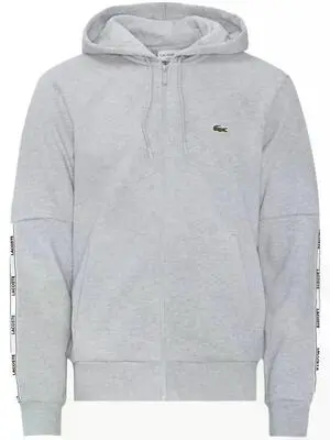 Lacoste Zipped Fleece Silver Hoodie - Grey