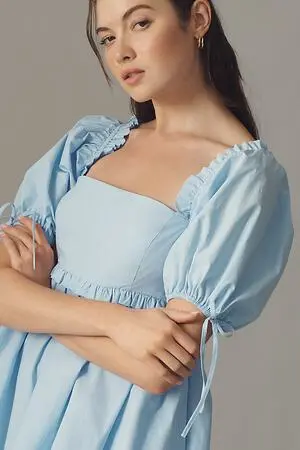English Factory Puff-sleeve Square-neck Mini Dress
