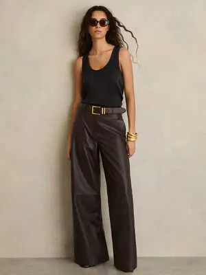 REISS Mercey Petite Leather Wide-leg Trousers