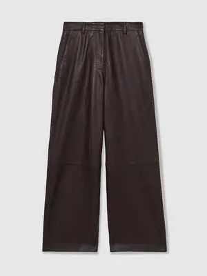 REISS Mercey Petite Leather Wide-leg Trousers