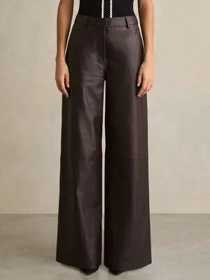 REISS Mercey Petite Leather Wide-leg Trousers