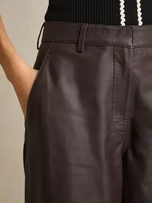 REISS Mercey Petite Leather Wide-leg Trousers