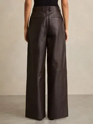 REISS Mercey Petite Leather Wide-leg Trousers