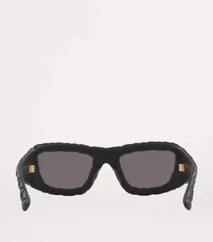 Bottega Veneta Bv1303s Intrecciato Rectangle Sunglasses - Black
