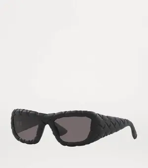 Bottega Veneta Bv1303s Intrecciato Rectangle Sunglasses - Black