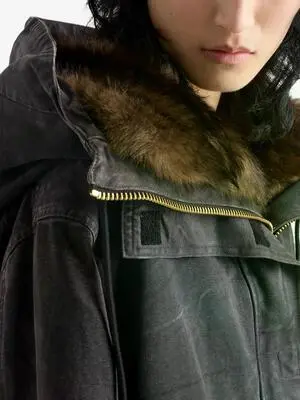 Prada Canvas Coat With Shearling Lined Hood
