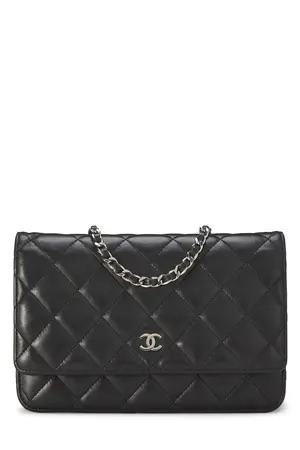 Chanel Calfskin Classic Quilted Wallet On Chain - Black